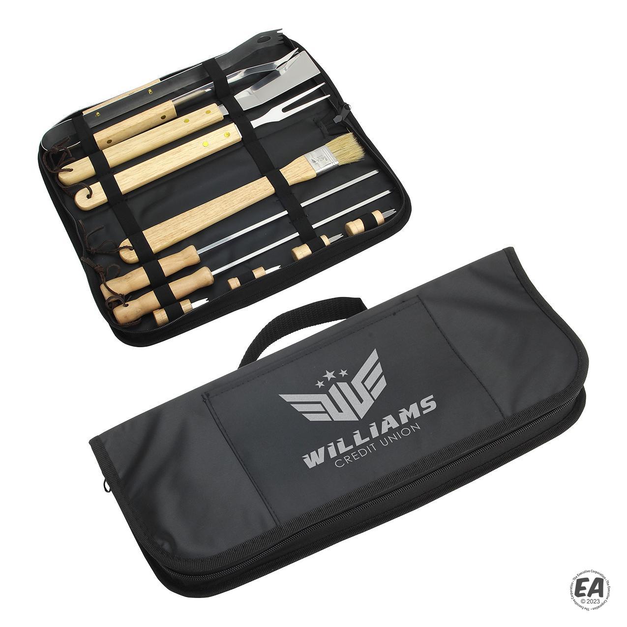 Promotional Redwood 10-piece Stainless Steel BBQ Set with Carrying Bag ...