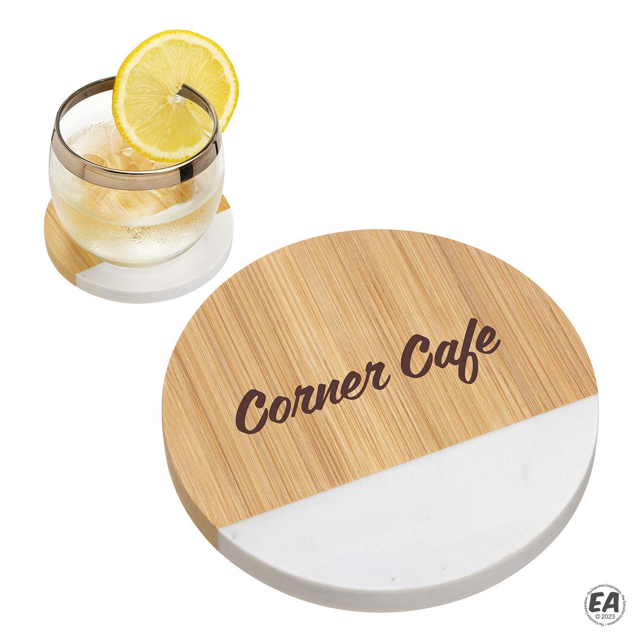 Branded Bamboo/Marble Combo Coaster | Promotional Coasters | Customized ...