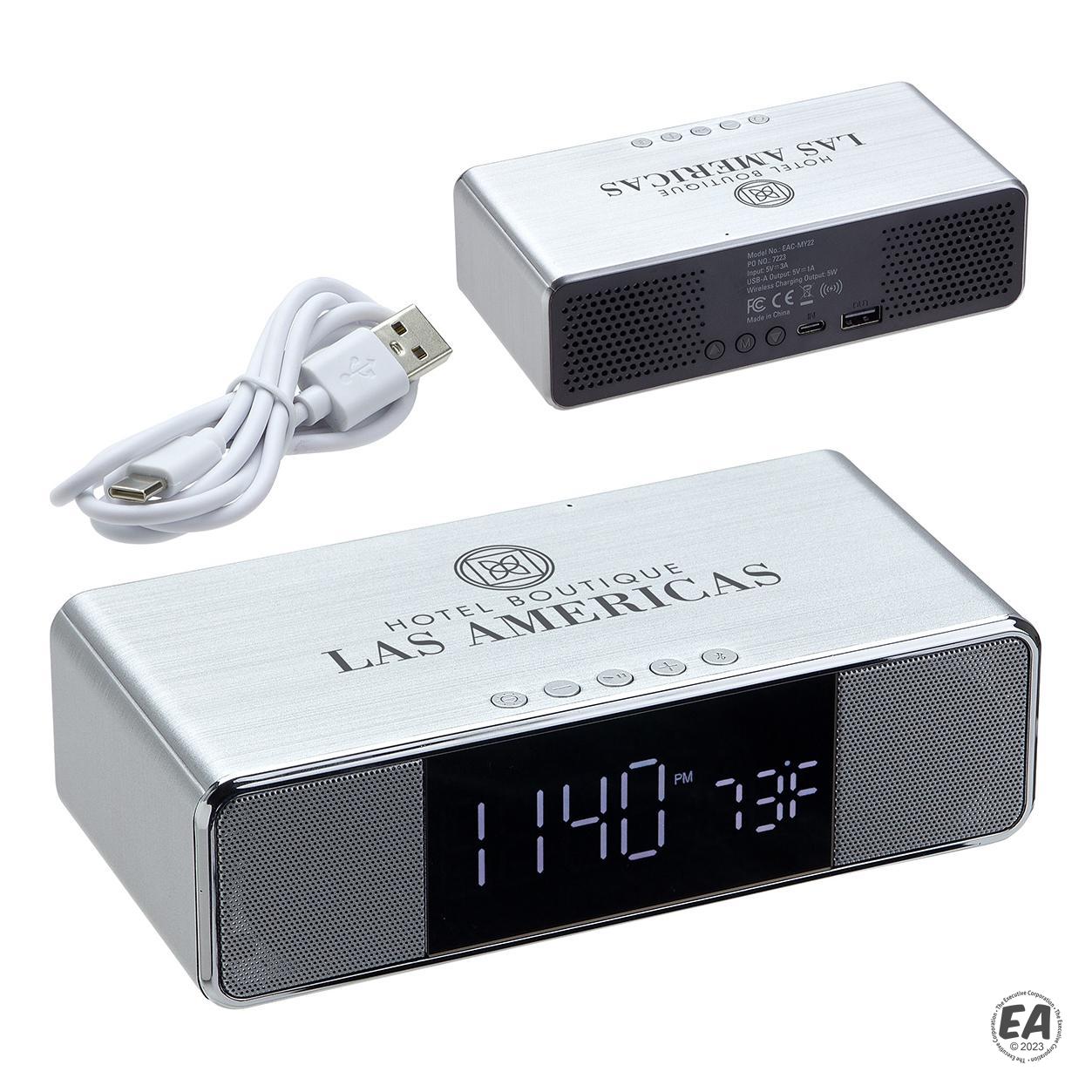 Promotional Mystic Alarm Clock with Wireless Speaker & Wireless Charger ...