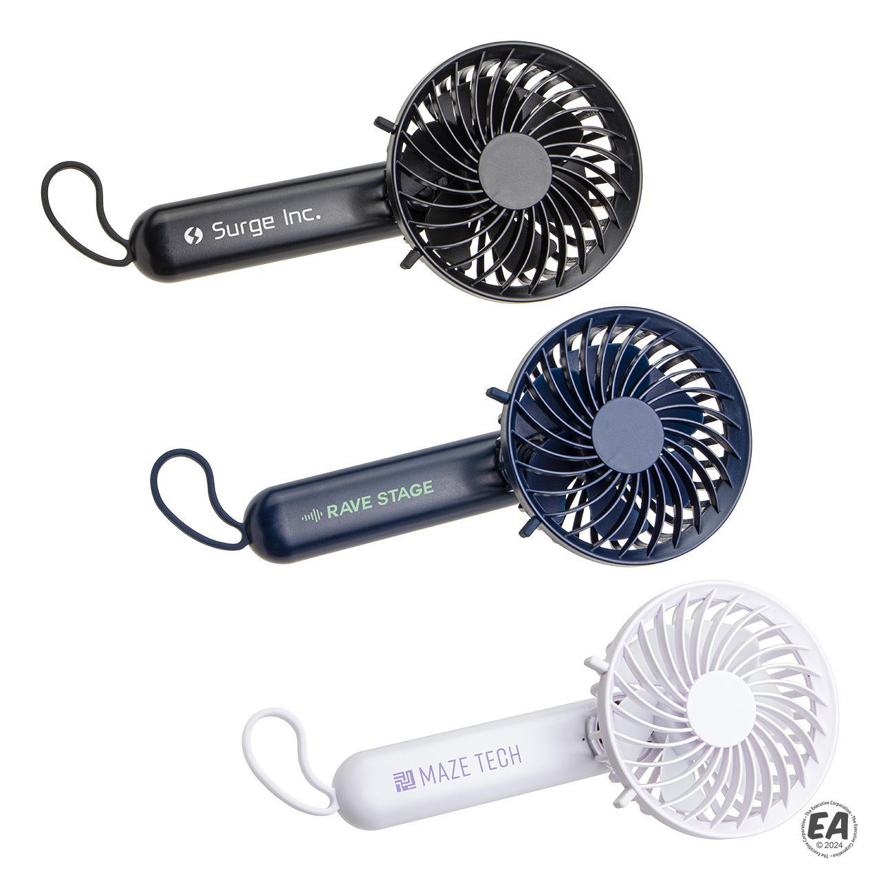 Branded Quiet Breeze Rechargeable Hand Fan with Carabiner | Custom ...