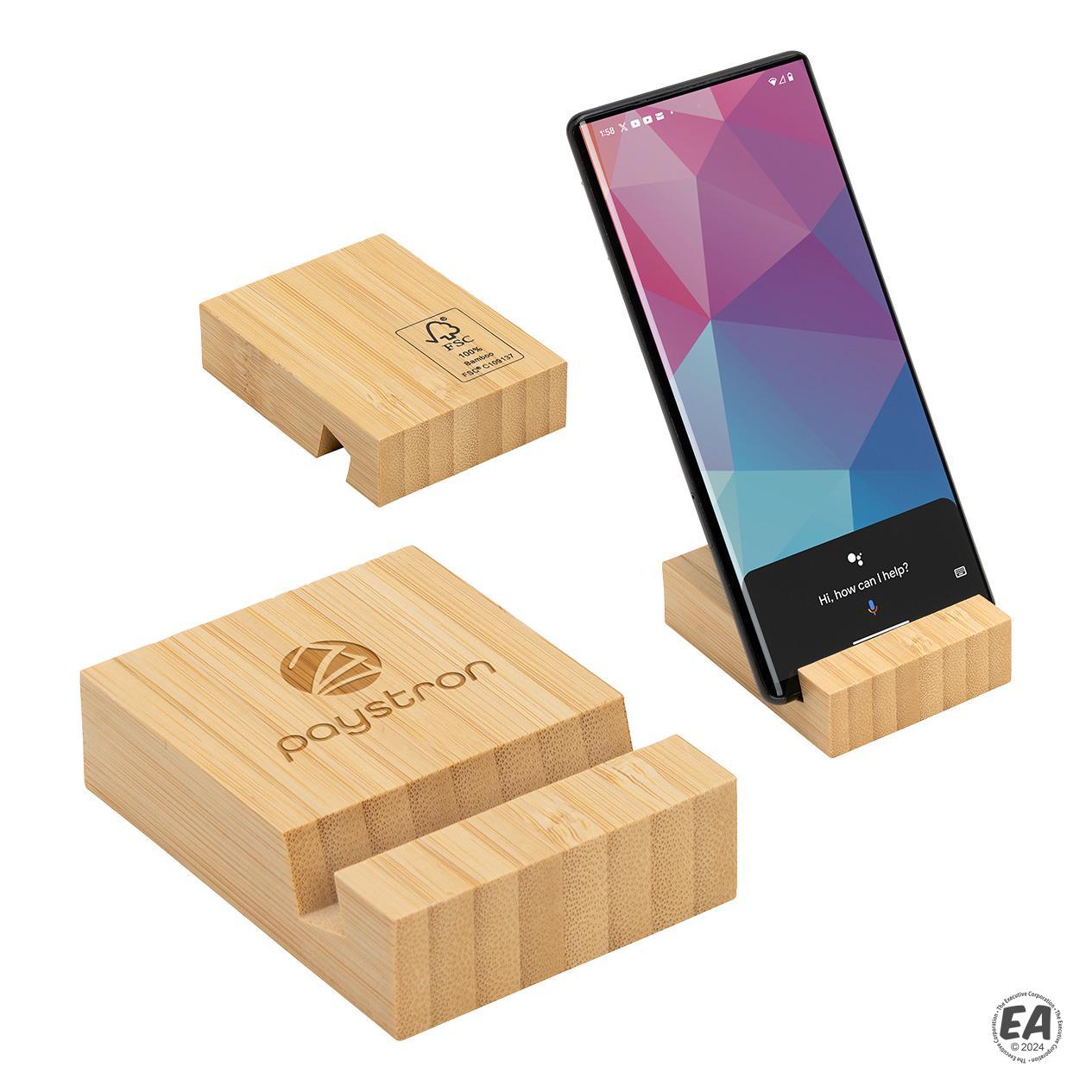 Custom FSC Bamboo Bloc Phone Stand | Promotional Cell Phone Desk Stands ...