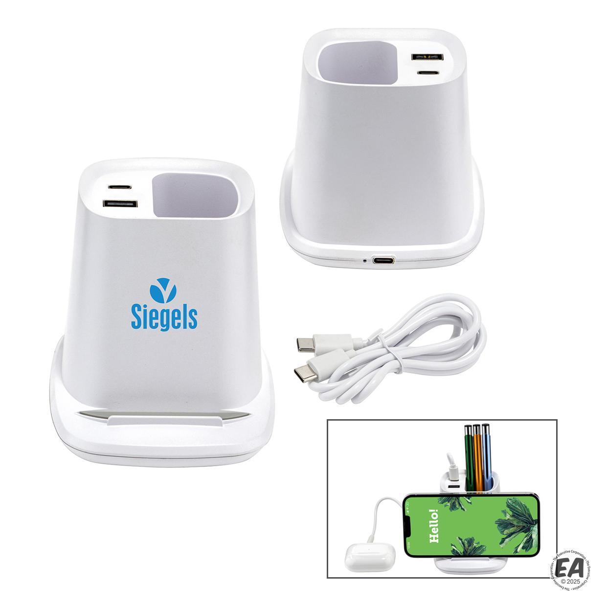 Custom Annex Wireless Charging Stand with Dual Ports & Pen Holder ...