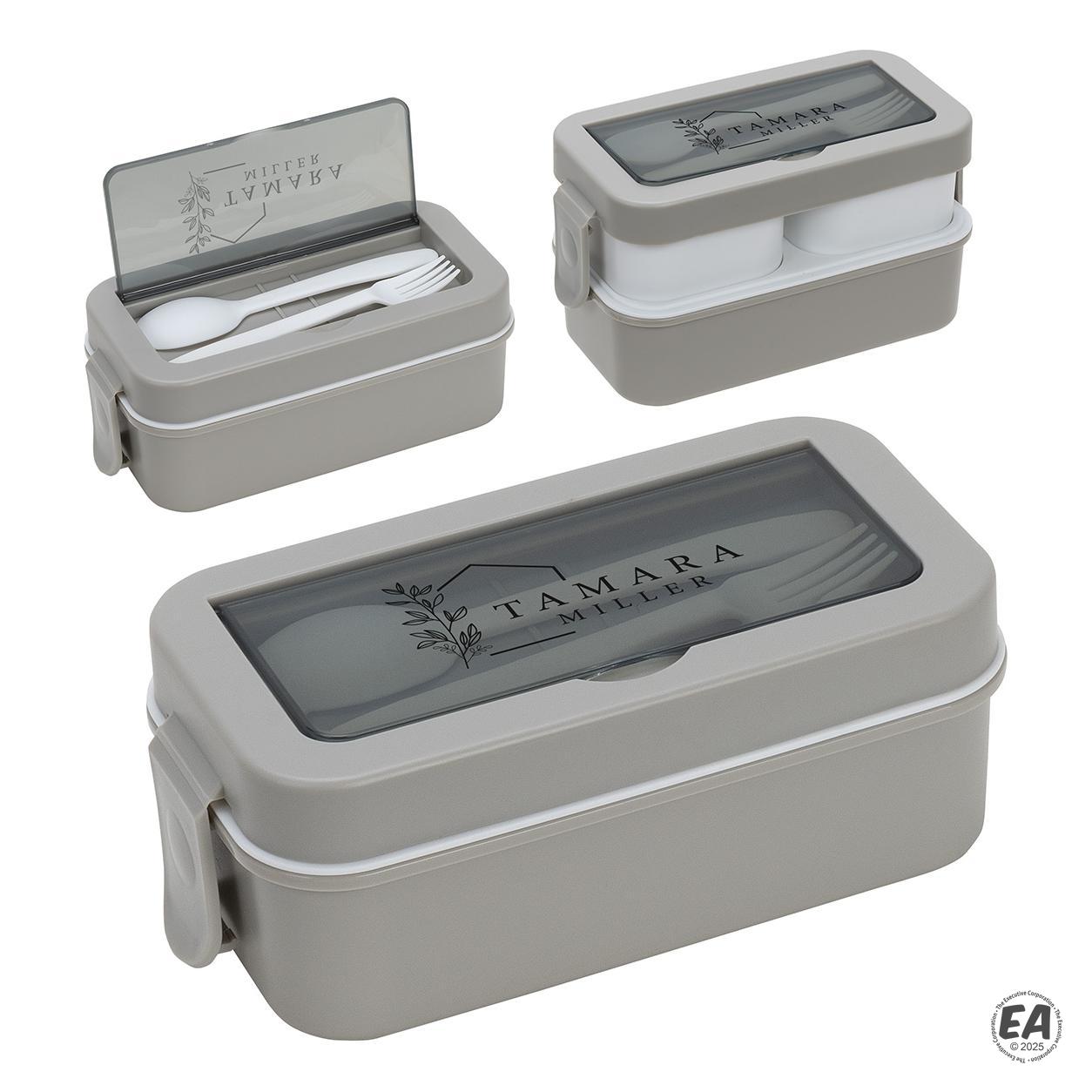 Custom Connoisseur 3-Compartment Stackable Lunch Box with Utensils ...