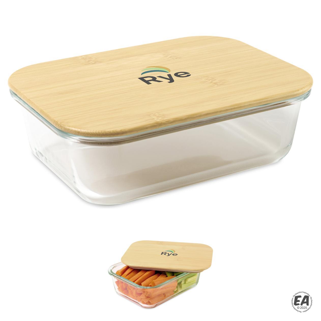 Promotional 8x6 Glass Storage Container with Bamboo Lid (Holds 4 Cups ...