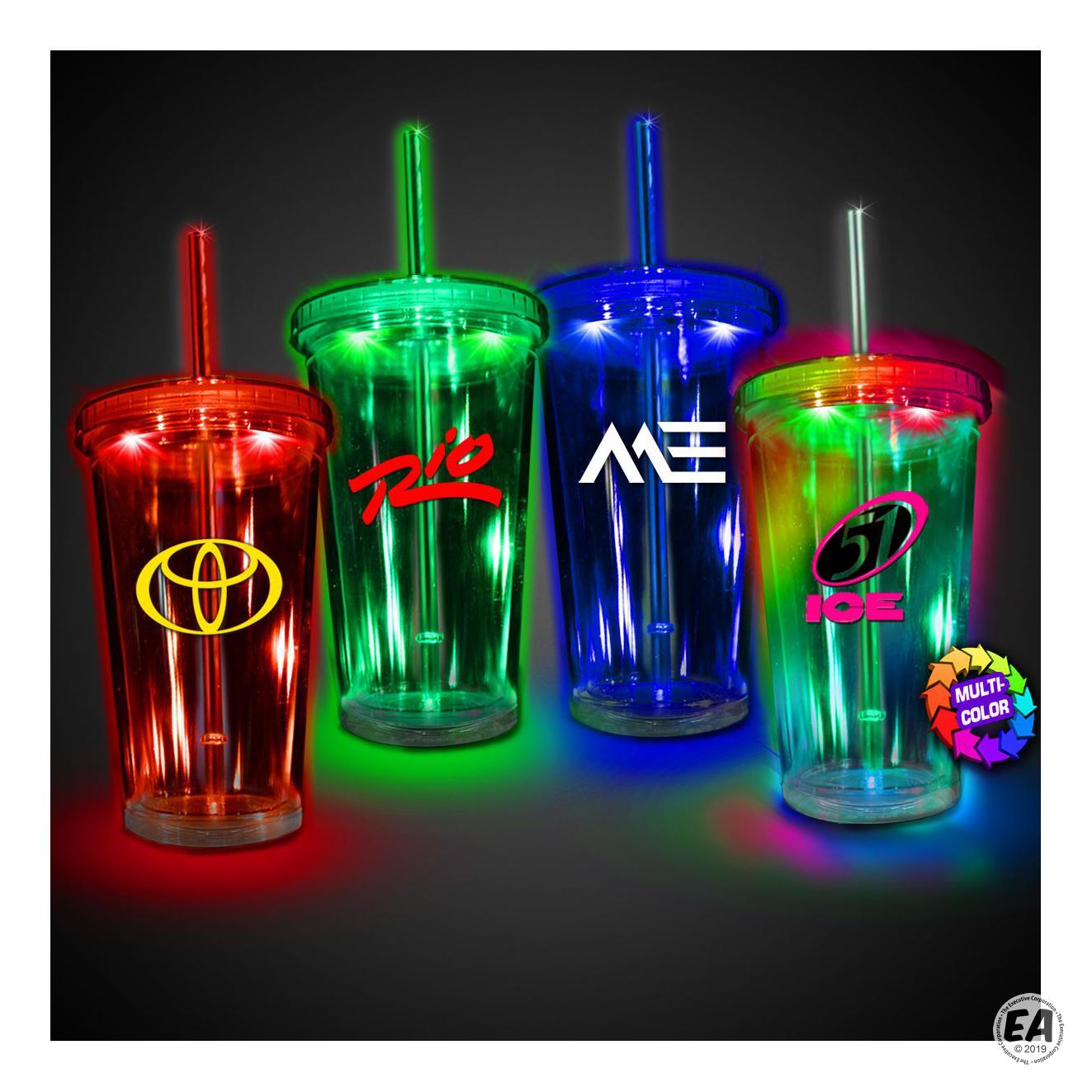 Customized 16 oz LED Light-Up Straw Travel Cup | Branded LED Light-up ...