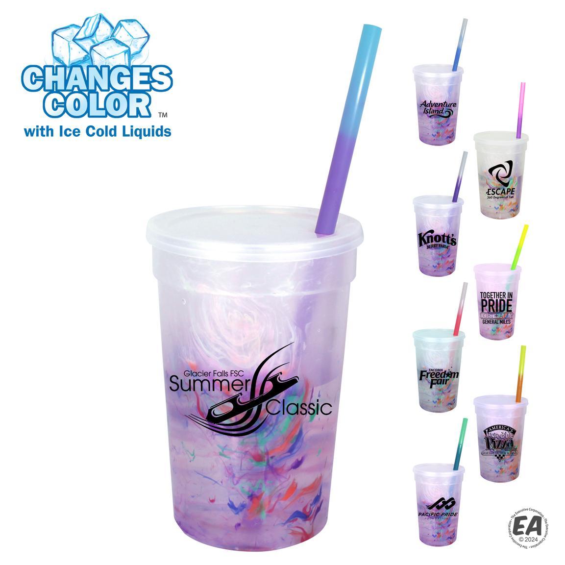 Promotional 22 oz. Rainbow Confetti Mood Cup Straw Lid Set | Customized ...