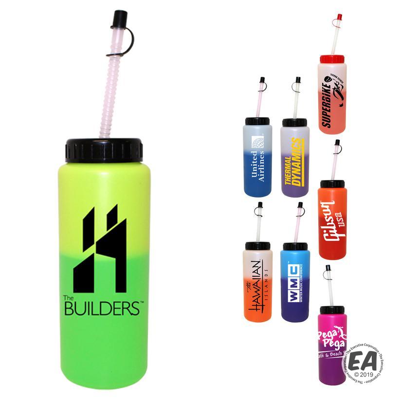 Customized 32 oz. Mood Color Changing Sports Bottle with Flexible Straw ...