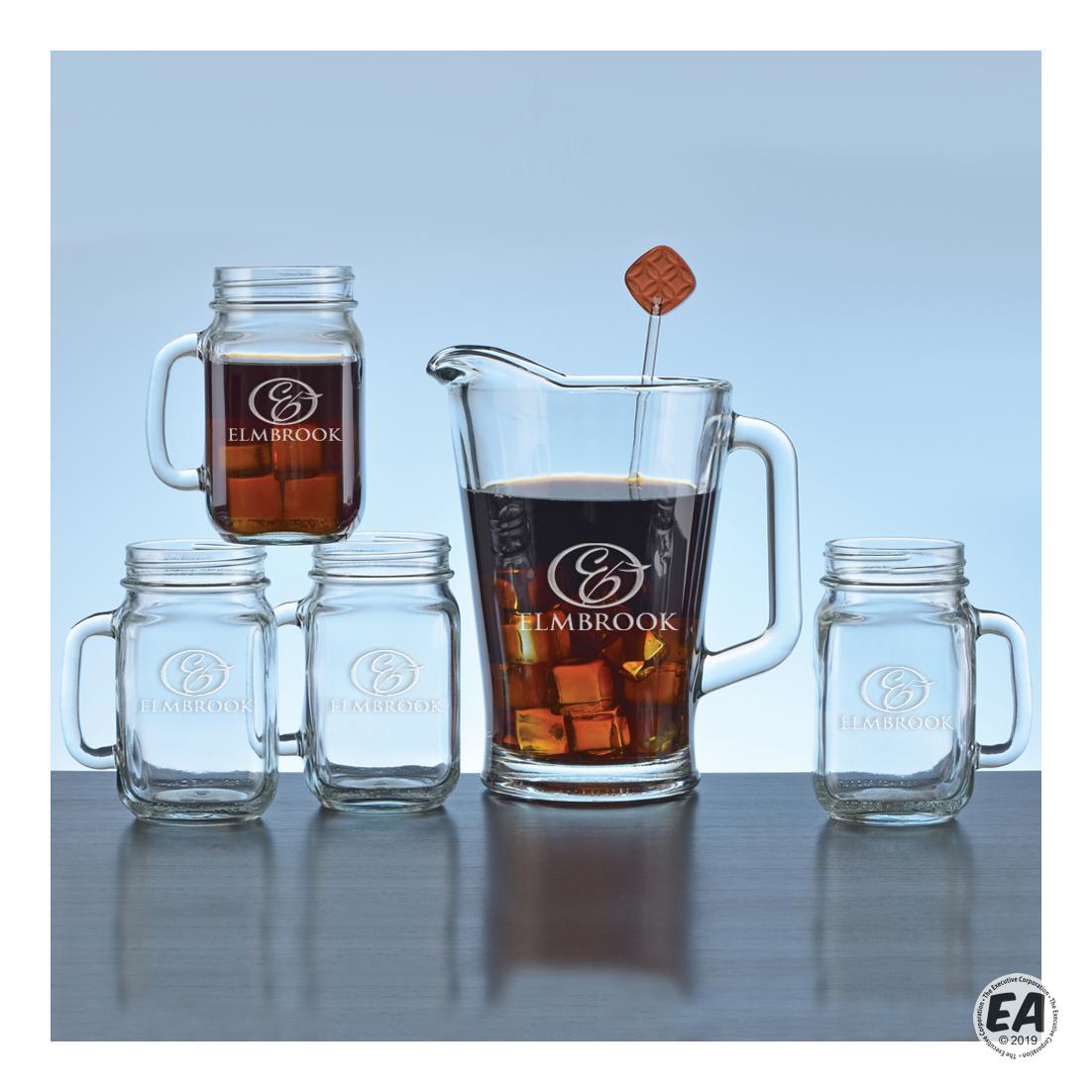 Promotional Pitcher and Handled Jar Glass Set - Deep Etched ...