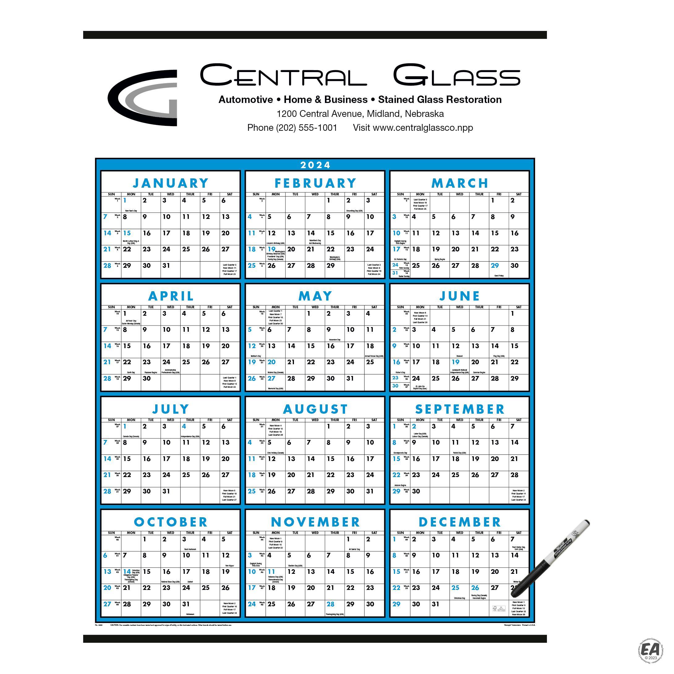 Promotional Span-A-Year 22x29 Laminated Calendar with Marker | Branded ...