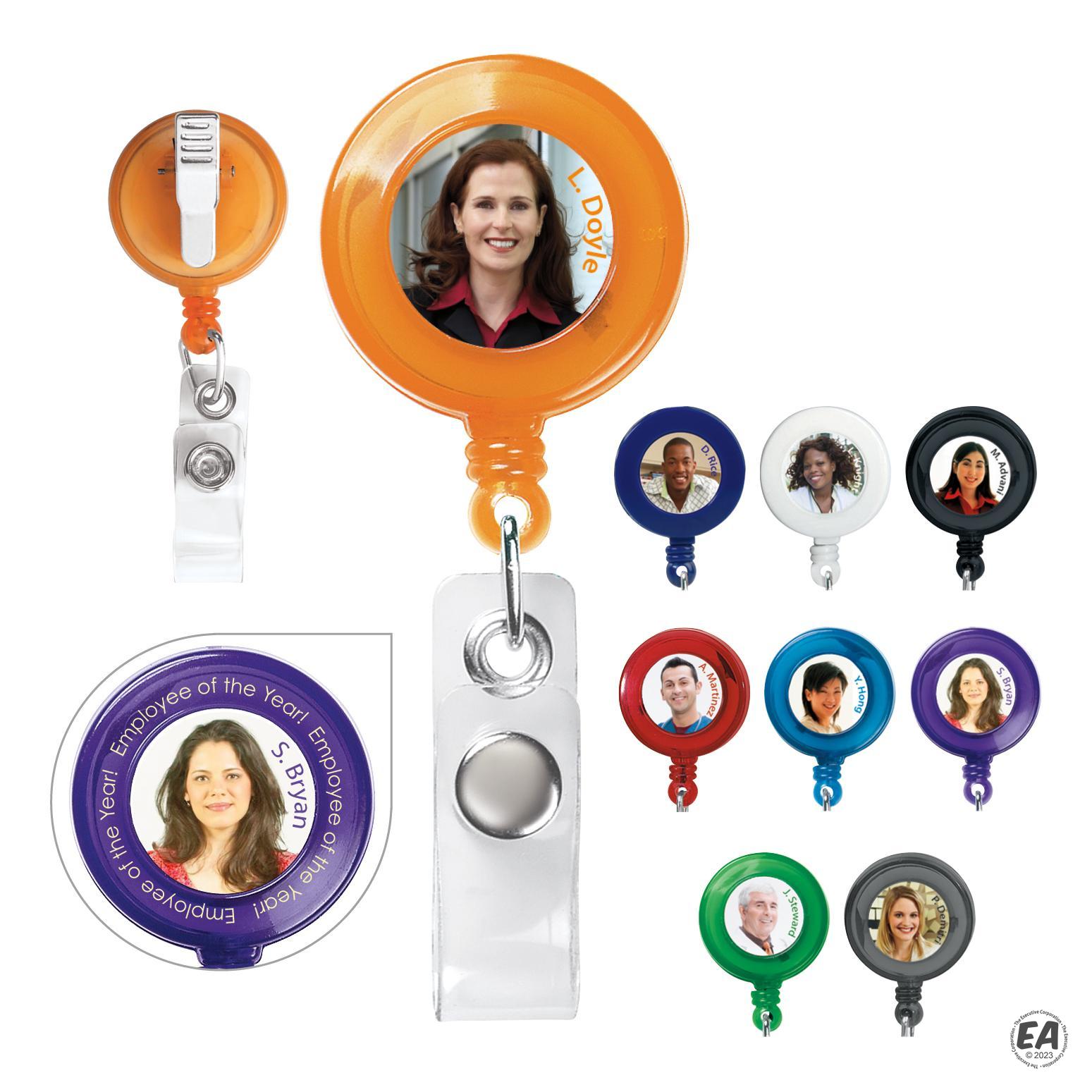 Promotional Round Alligator Clip Badge Retractor | Branded Name Badge ...