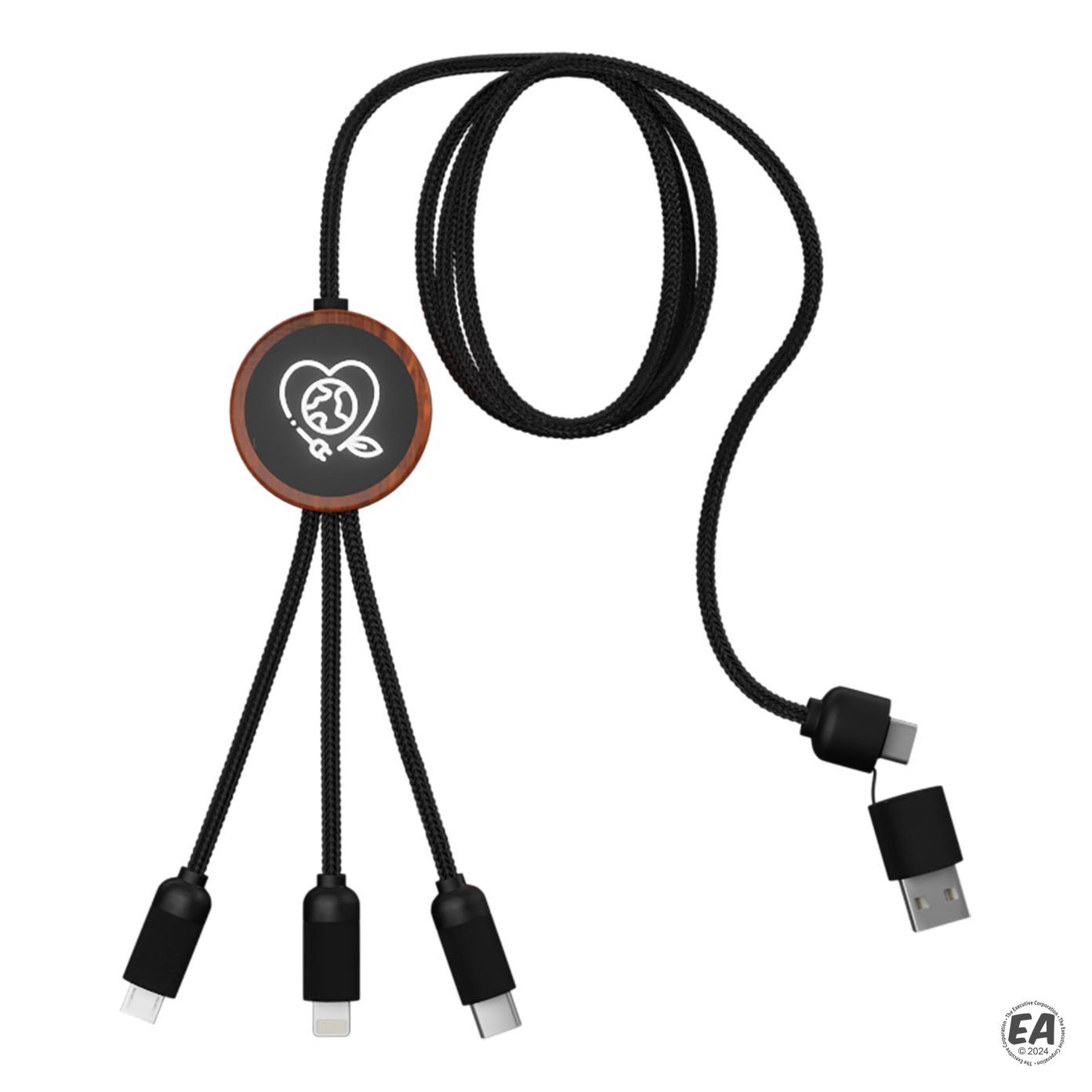 Promotional Bamboo 5-in-1 Charging Cable with Light-Up Logo ...