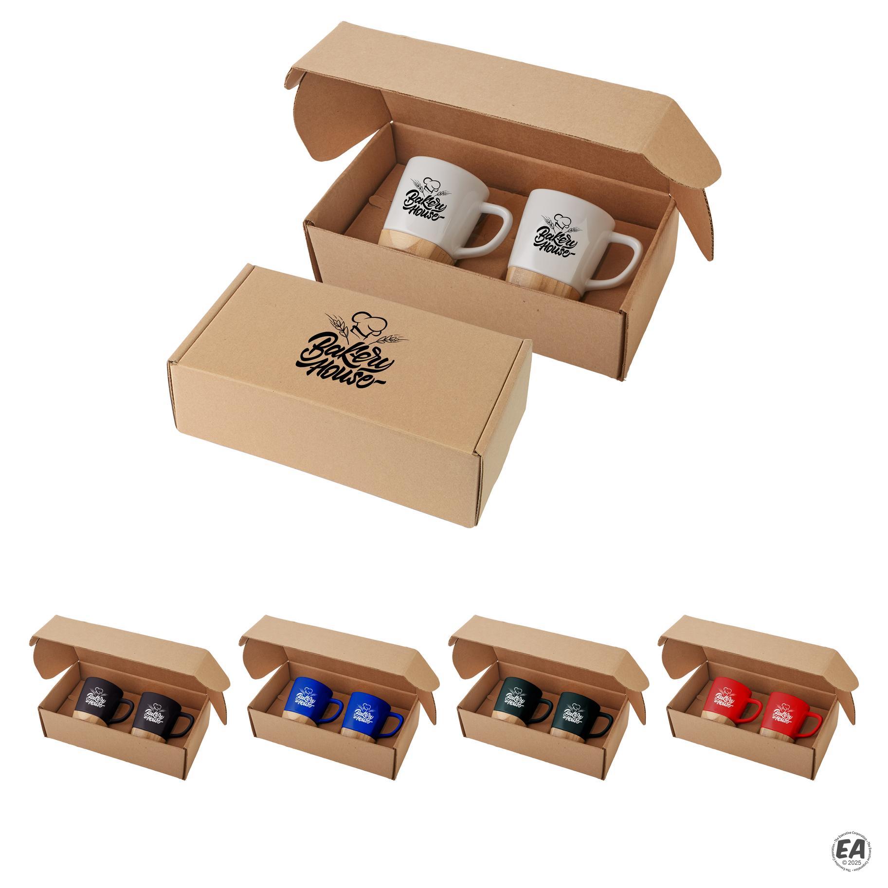 Promotional 11 oz. Ceramic Mugs with Removable Bamboo Coaster Gift Set ...